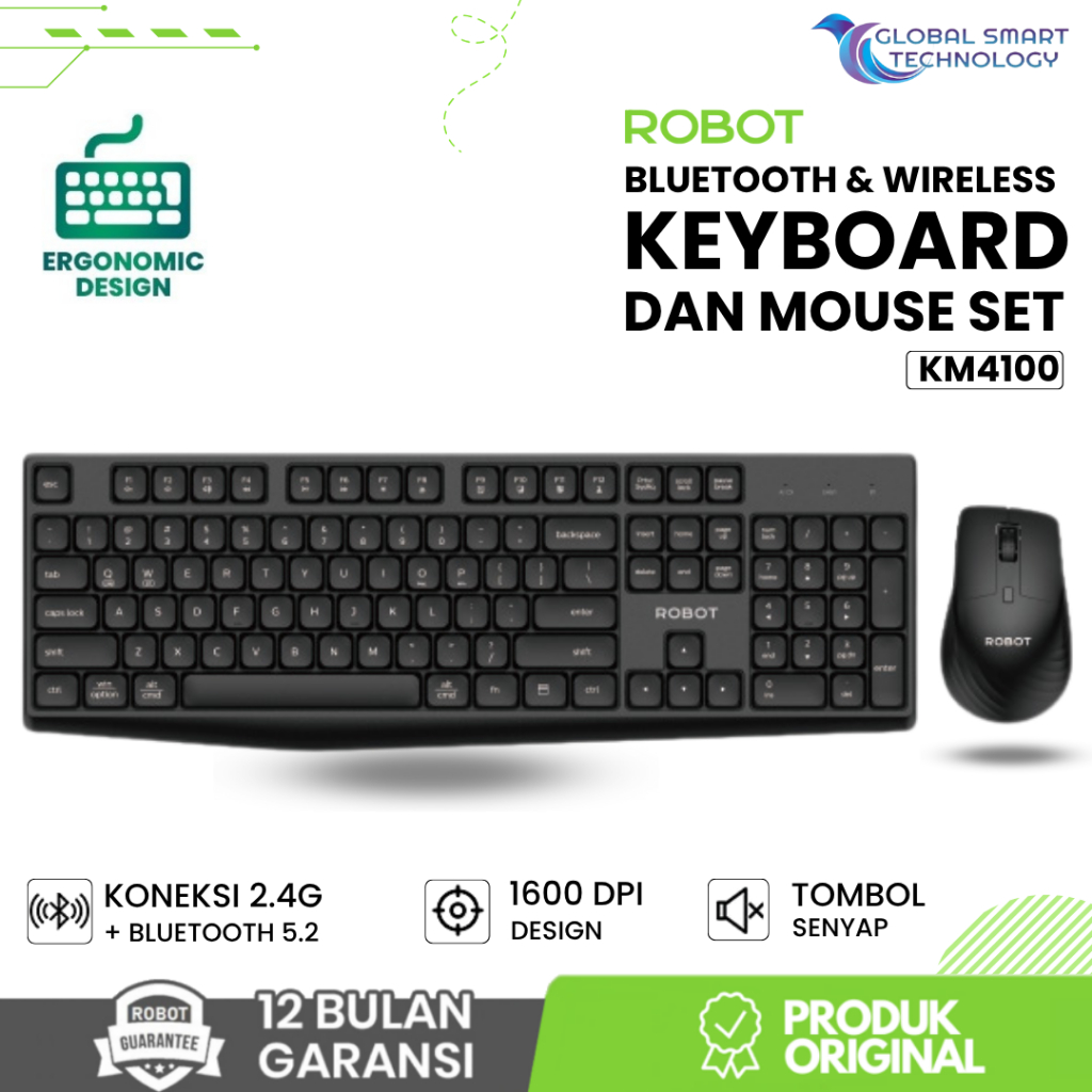 Jual ROBOT KM4100 Keyboard Mouse Combo Set Multi Device Wireless 2.4G ...