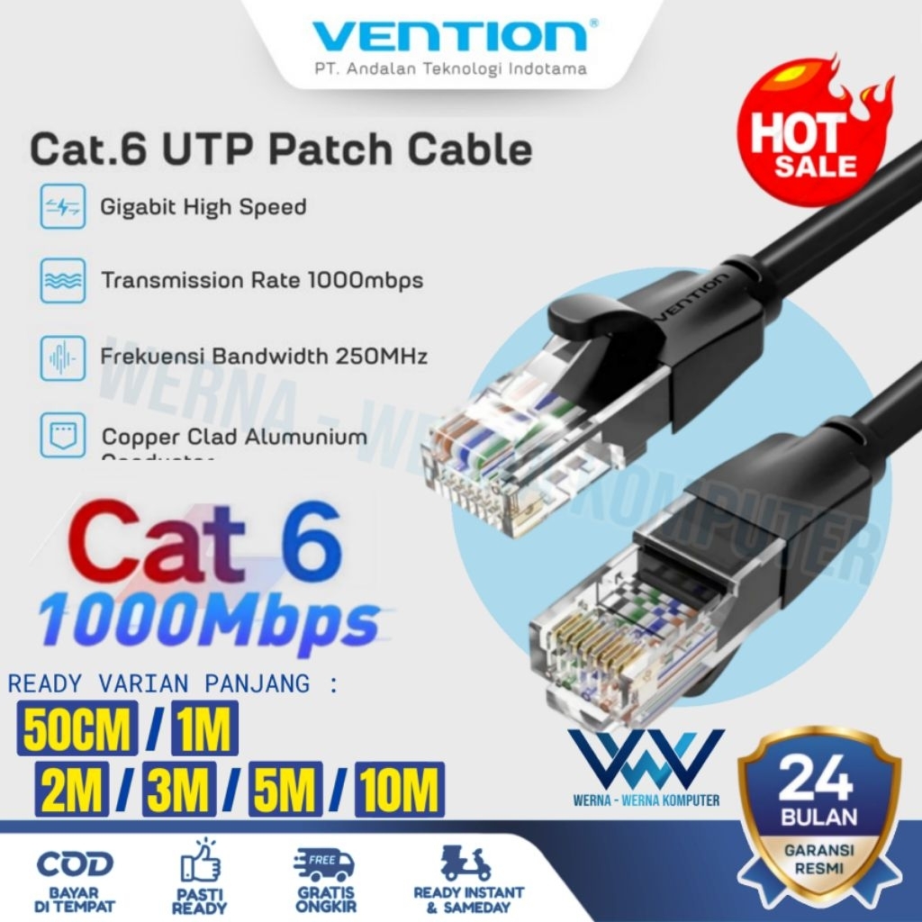 Jual Vention Kabel LAN RJ45 CAT6 Gigabit Ethernet CAT 6 50cm / 1 / 2 / 3 / 5 / 10 Meter IBE ...