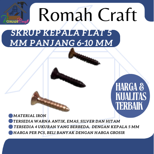 Jual Skrup Kepala Flat 5 mm Panjang 6-10mm P.S2.5 Skrup Baut Kepala ...
