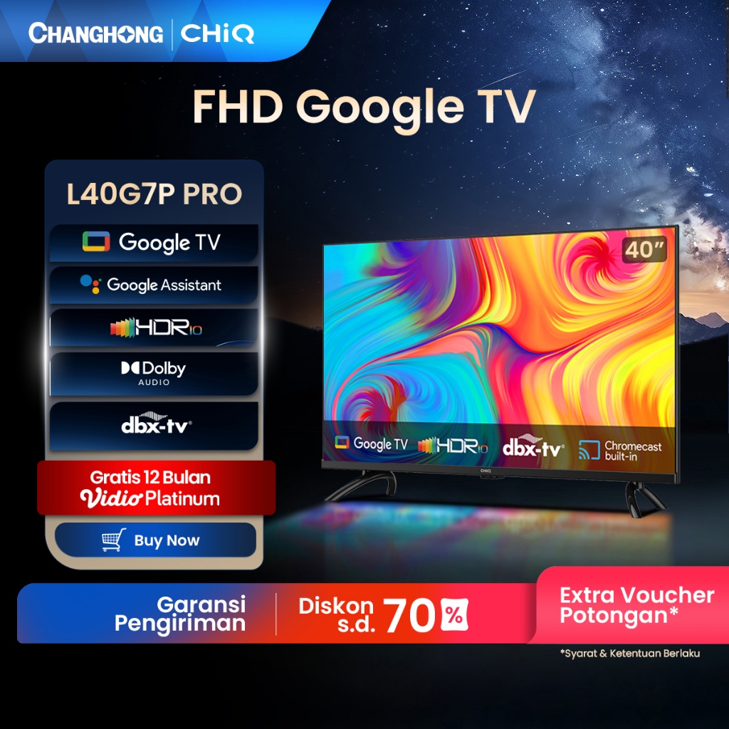 Jual CHiQ 40 inch PRO Google TV Smart Digital HDR10 DBX Dolby Audio Google Assistant Netflix ...