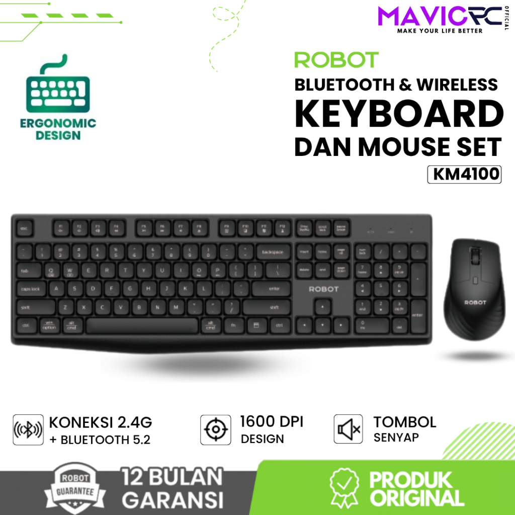 Jual ROBOT KM4100 Keyboard Mouse Combo Set Multi Device Wireless 2.4G ...