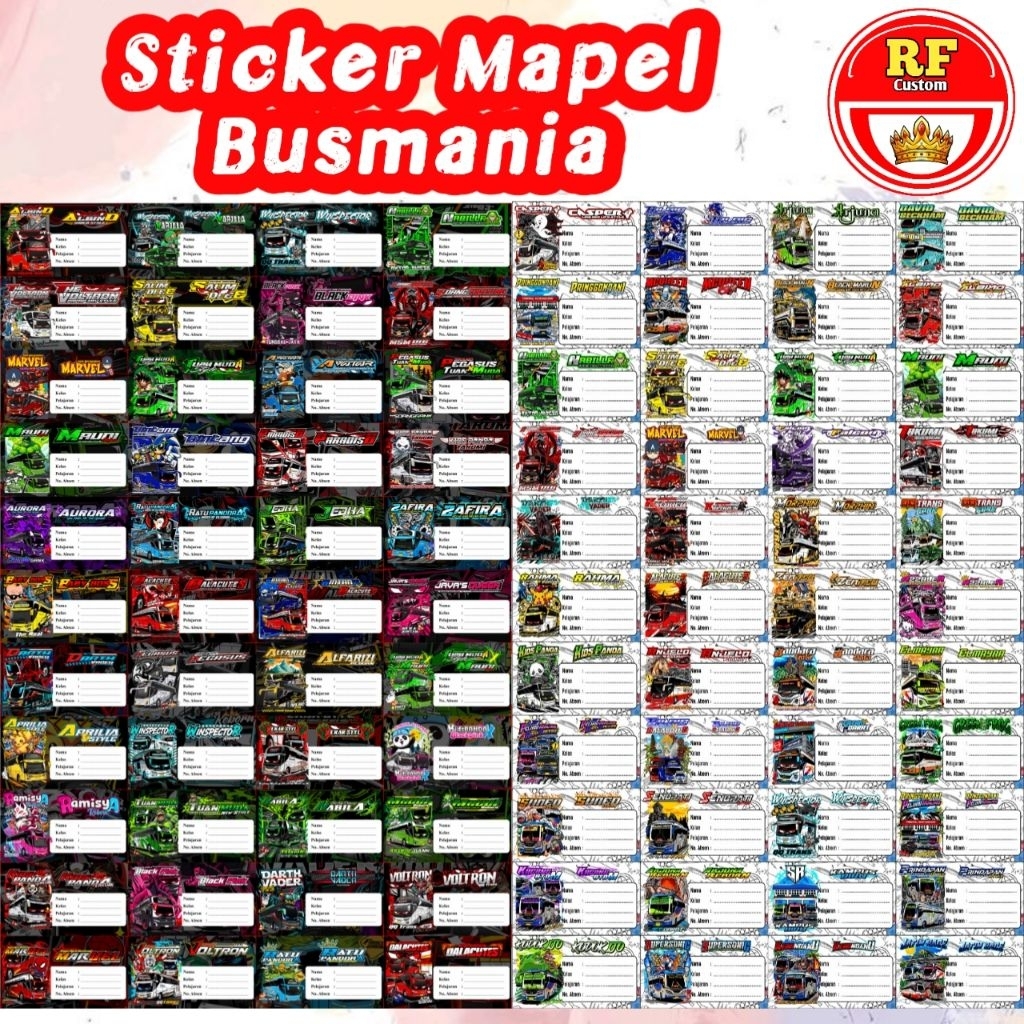 Jual 44 PCS STIKER NAMA BUKU BUS MANIA STROBO MATA / STIKER NAMA BUKU ...