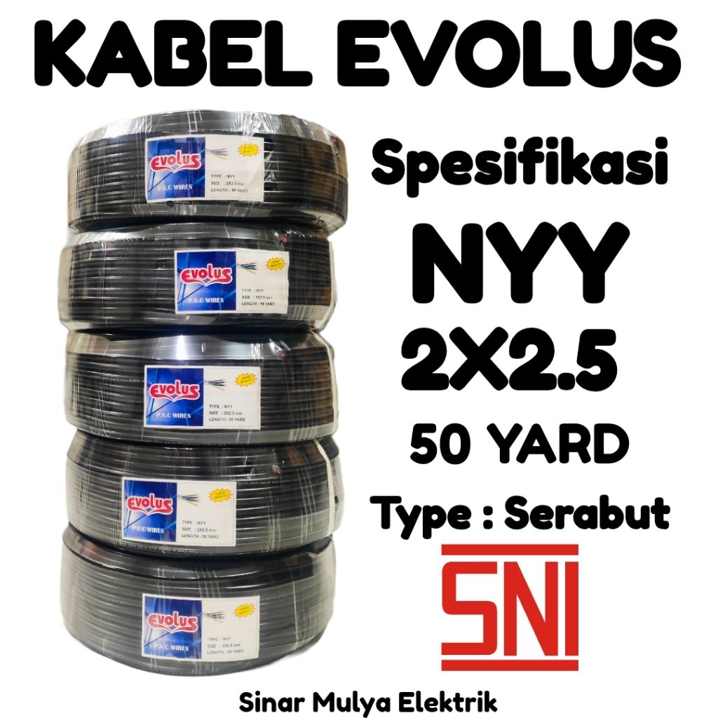 Jual Kabel Listrik Evolus 2x2.5 50 Yard Isi 2 serabut tebal High ...