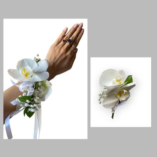 Jual Phalaenopsis Set Corsage and Wrist Flowers/ Gelang Fresh Flowers ...