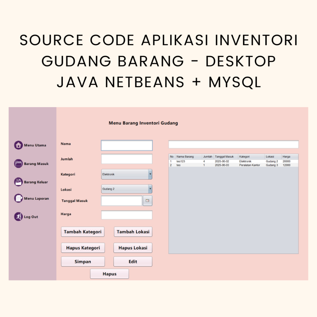 Jual Source Code Aplikasi Inventori Gudang Barang - Desktop Java NetBeans + MySQL | Shopee Indonesia