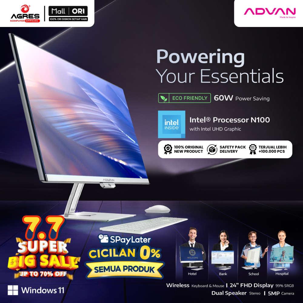 Jual ADVAN AIO PC INTEL CELERON N100 RAM 8GB SSD STORAGE 256GB 23.8 ...