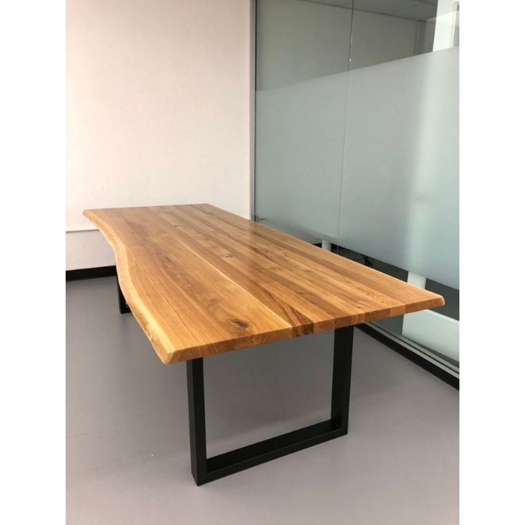 Jual meja makan /meja rapat kayu jati solid kaki besi. tepian alami ...