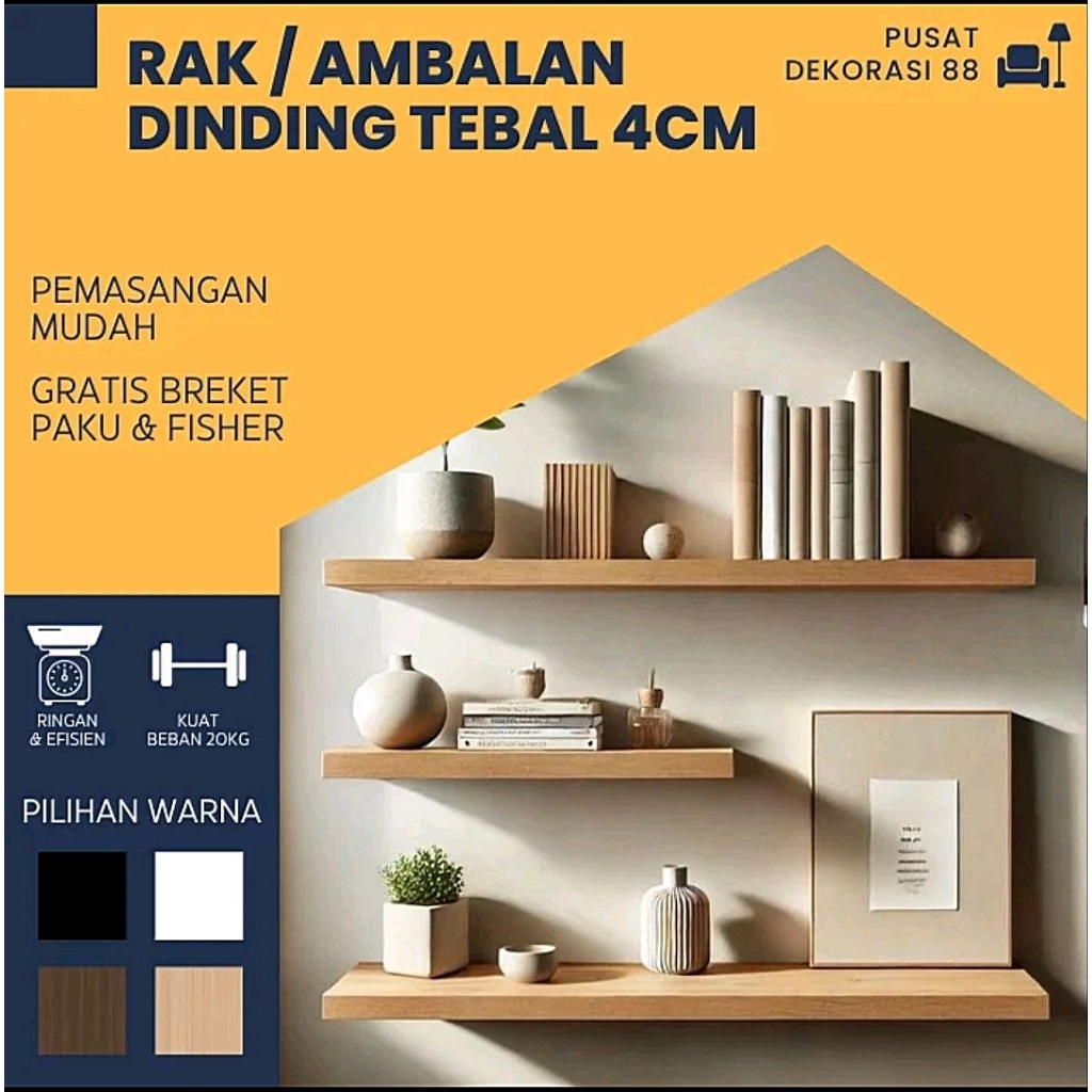 Jual Ambalan Panjang 120cm / Ambalan Dinding Minimalis Lebar 20cm/Tebal ...