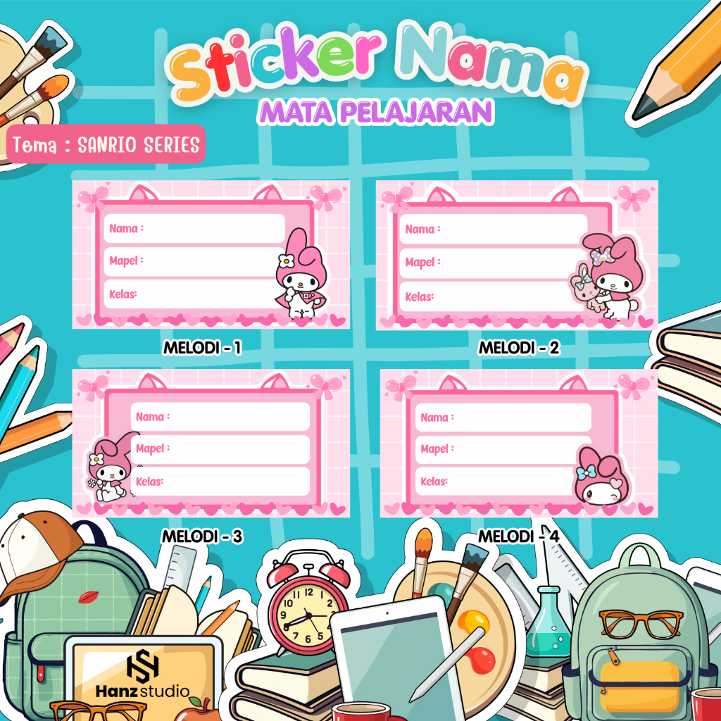 Jual 44 Pcs Stiker Label Nama Buku Sanrio Family - Stiker Nama - Stiker ...