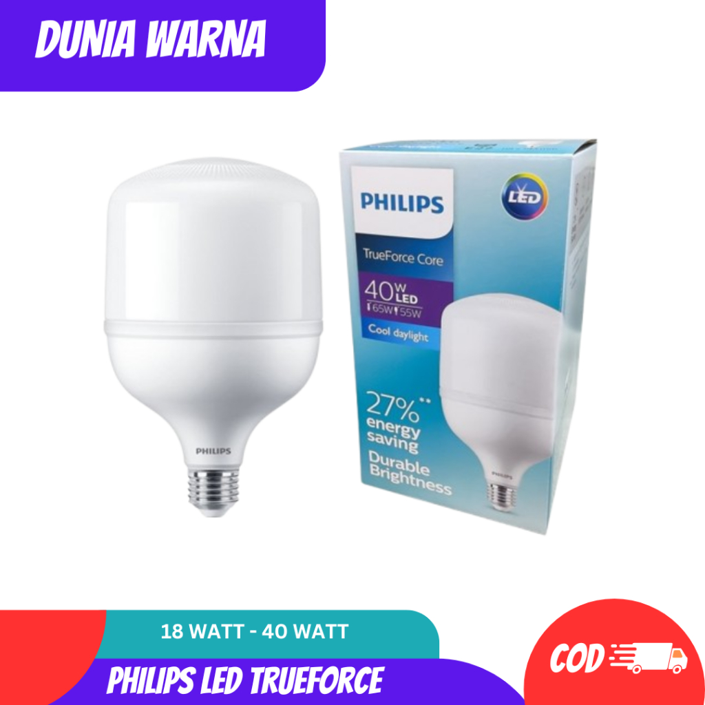 Jual Lampu Bohlam LED Philips TrueForce 18W 22W 30W 40W - Putih 6500K ...