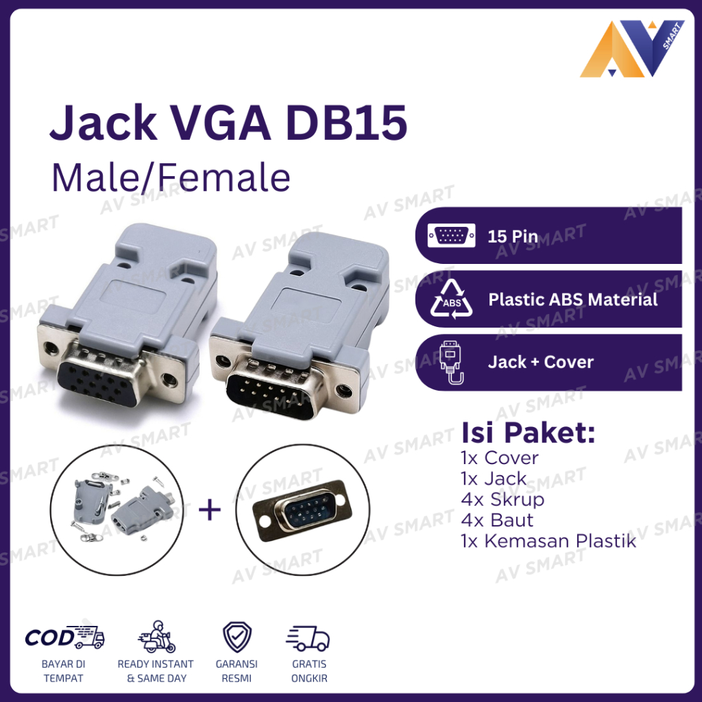 Jual Jack Cable Solder VGA DB15 Male / Female + Cover Case (Konektor ...