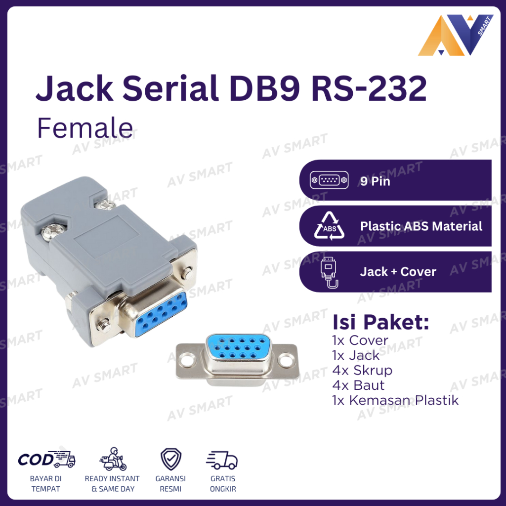 Jual Jack Cable Solder Serial RS-232 DB9 Connector Female 9 Pin + Cover ...