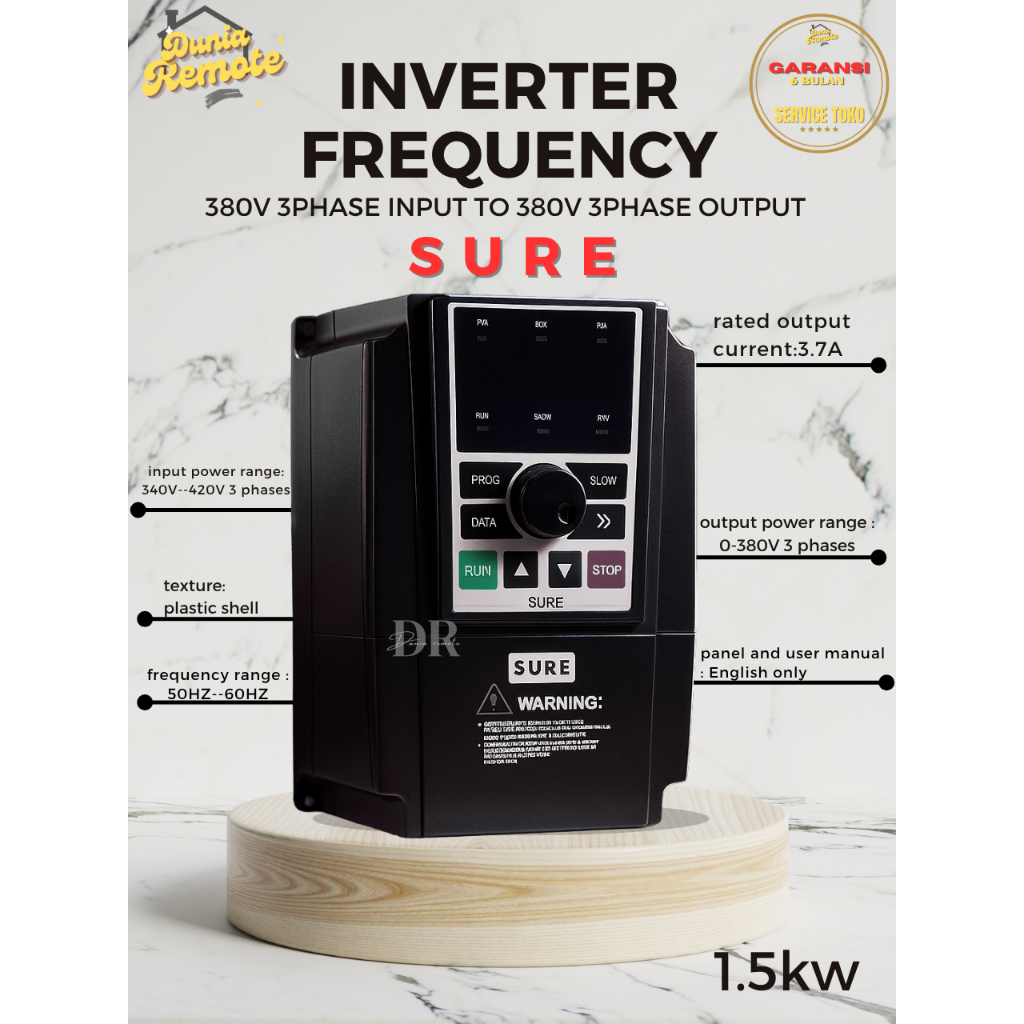 Jual Inverter Frekuensi SURE VFD 1.5KW 380V 3 Phase Input To 380V 3 Phase output INVERTER Drive ...