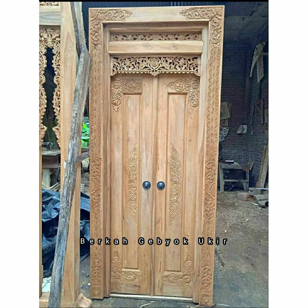 Jual pintu gebyok minimalis/pintu ukir minimalis modern ful kayu jati ...
