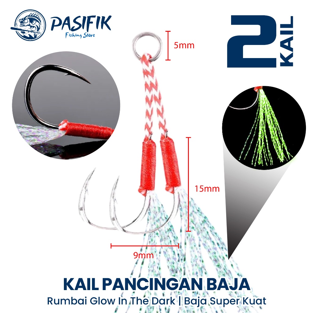 Jual Kail Pancing Fishing Hook Jig Cor Kail Berduri Fishing Hook Double ...