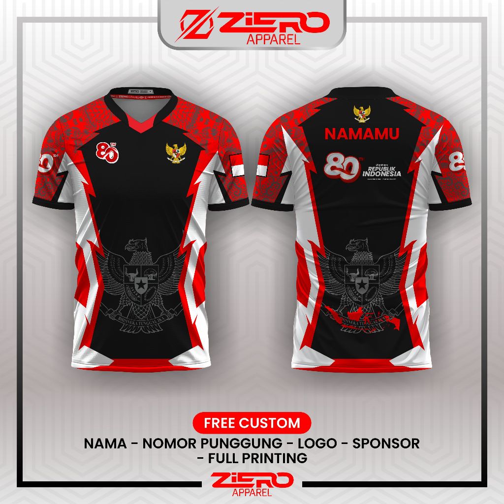 Jual Ziero Apparel Jersey Custom 17 Agustus Nama Free Motif Garuda Dry ...
