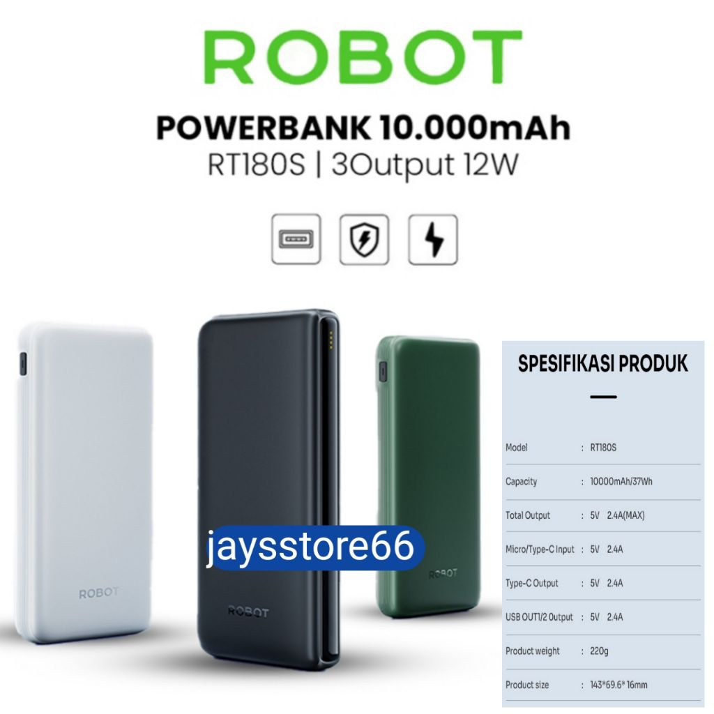 Jual Power Bank ROBOT RT180S RT12 RT190S powerbank 10.000mah | Shopee Indonesia