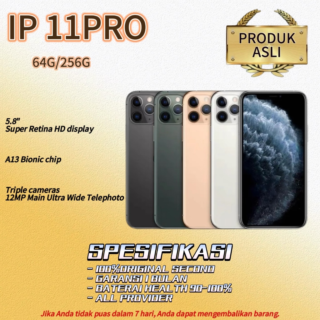 Jual IP 11 PRO 256GB 64GB ip 11pro Smartphone Second Original 100% Fullset Mulus Like New ...