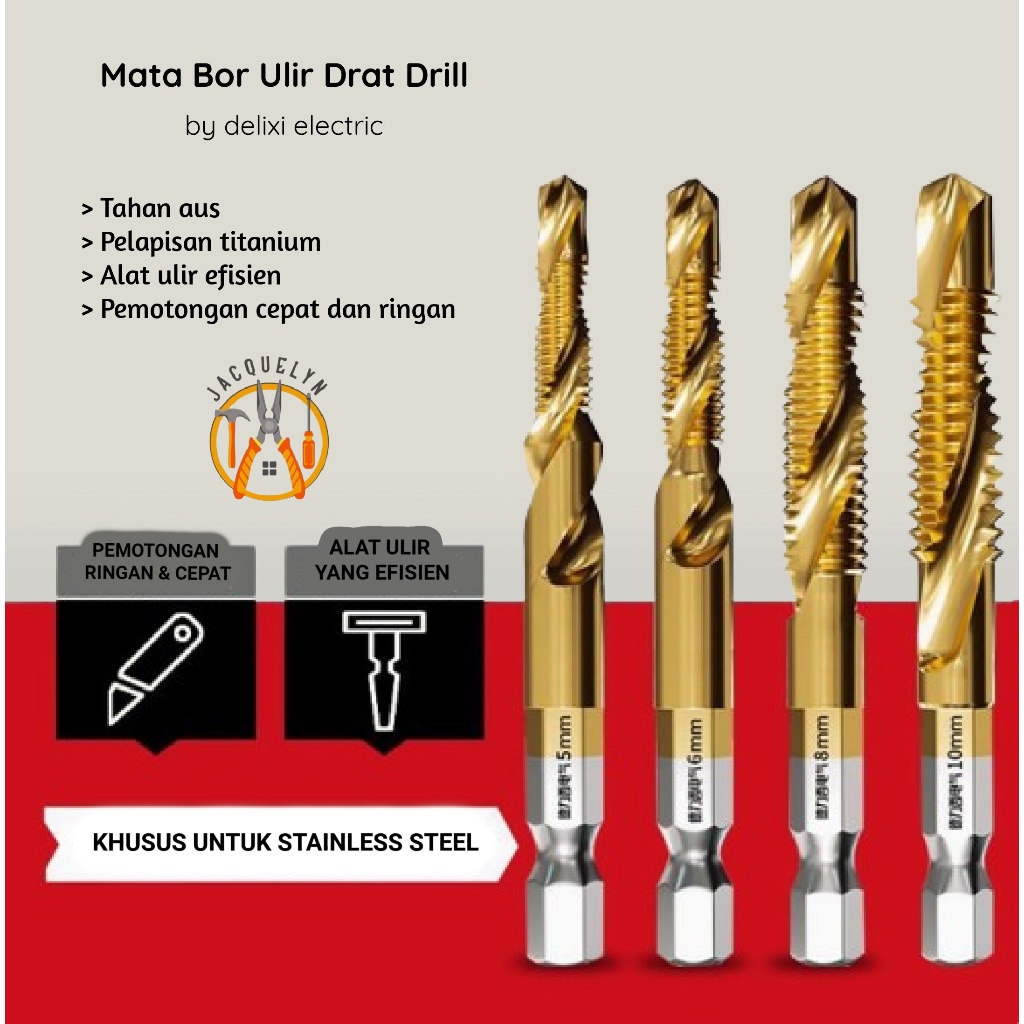 Jual [JQ] Mata Bor Ulir Drat Drill Set M3 M4 M5 M6 M8 M10 DELIXI ...