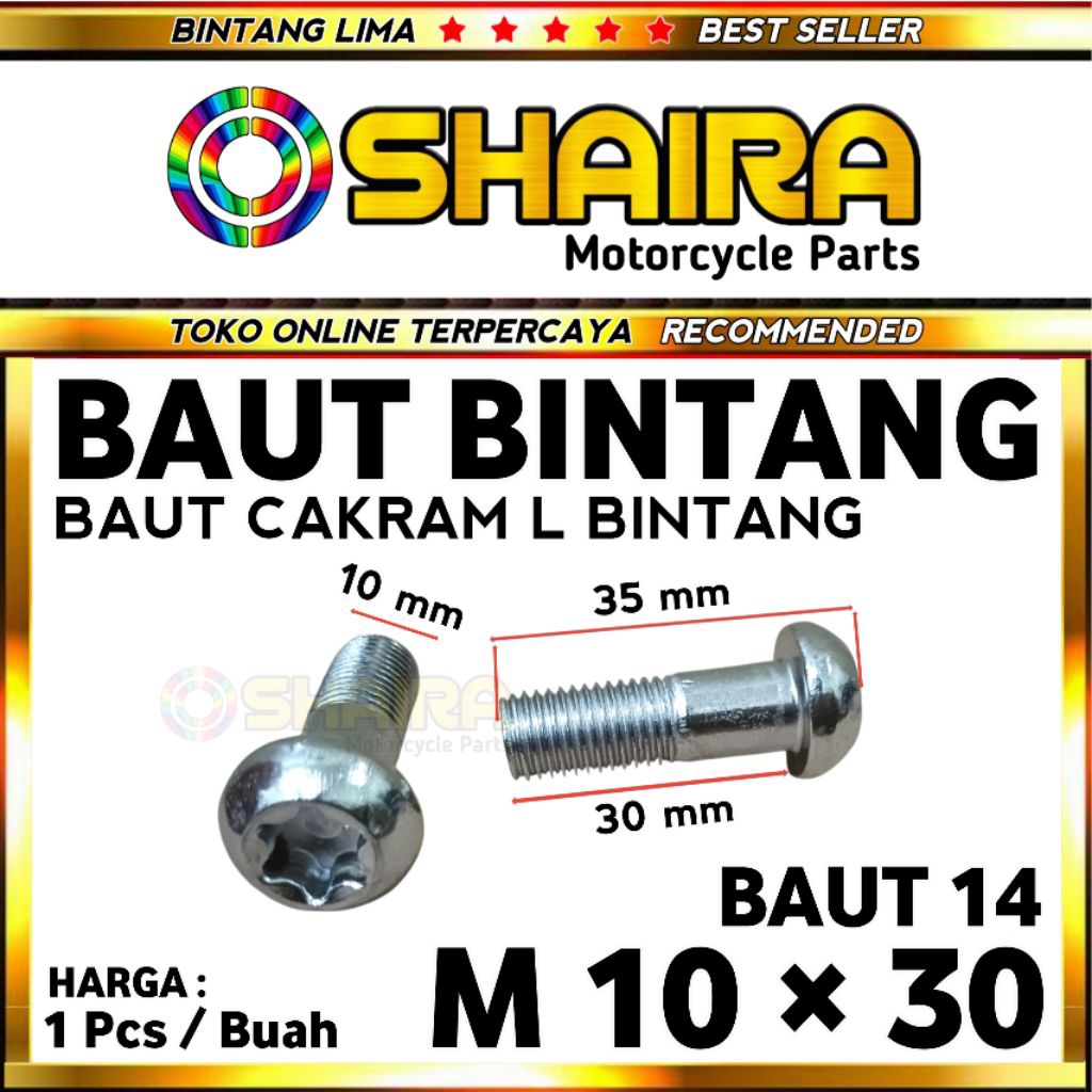 Jual BAUT CAKRAM L BINTANG / BAUT BINTANG KALIPER / BAUT CAKRAM L BINTANG M10 × 30 GALVANIS BAUT ...