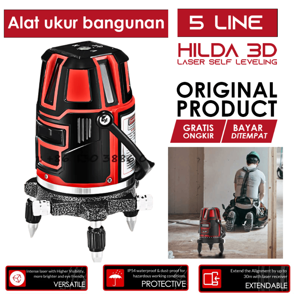 Jual COD Taffware Mesin Laser leveling 5 Line Red Beam Infrared 4D ...