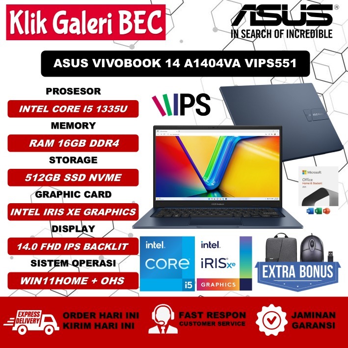 Jual Laptop Kuliah Asus Vivobook 14 A1404VA VIPS551 Core i5 1335U RAM ...
