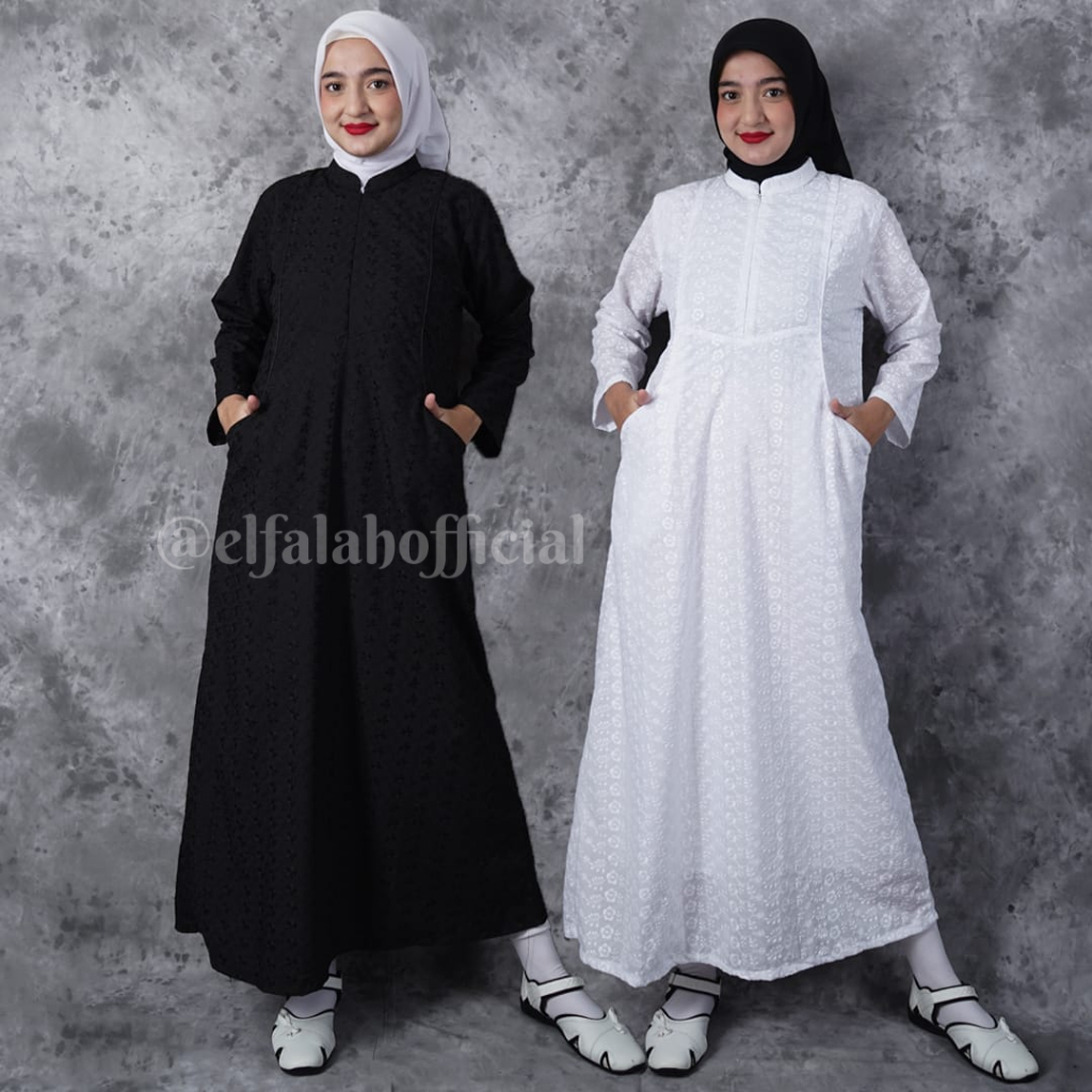 Jual Gamis KS Safina Bahan Katun Hitam Putih Bordir Premium | Shopee ...