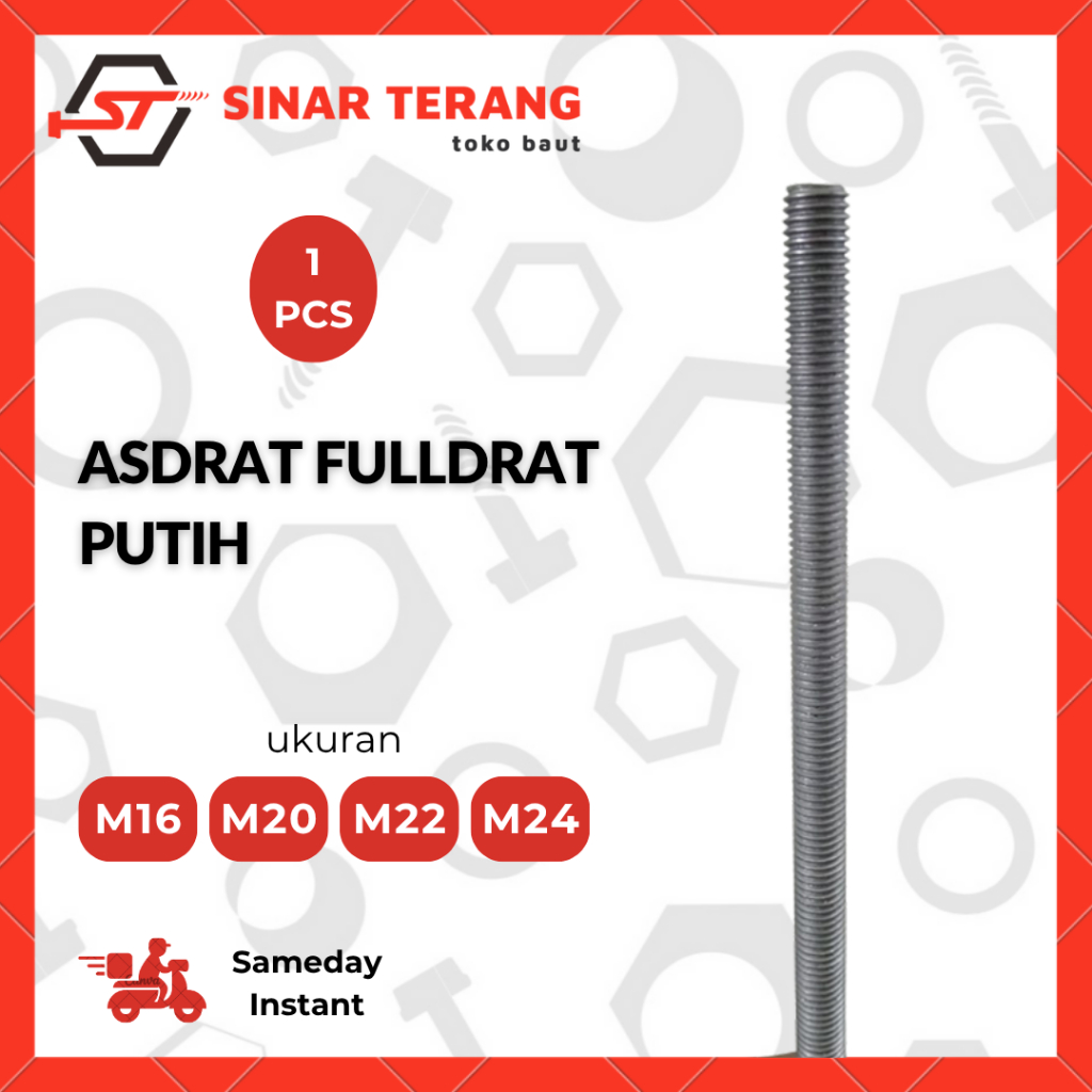 Jual Asdrat Fulldrat Putih M16 M20 M22 M24 - Longdrat Besi Putih Ulir 1 ...