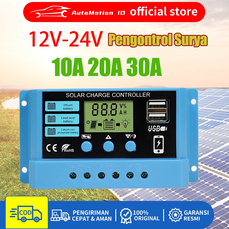 Jual Solar Charge Controller PWM 12V 24V 10A 20A 30A LCD LED Display ...