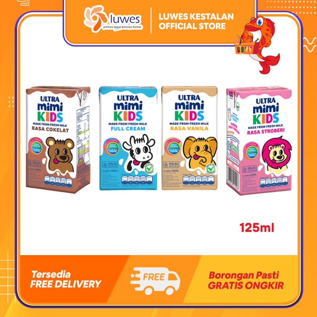 Jual Ultra Mimi Susu UHT 125ml Full Cream / Cokelat / Stroberi ...