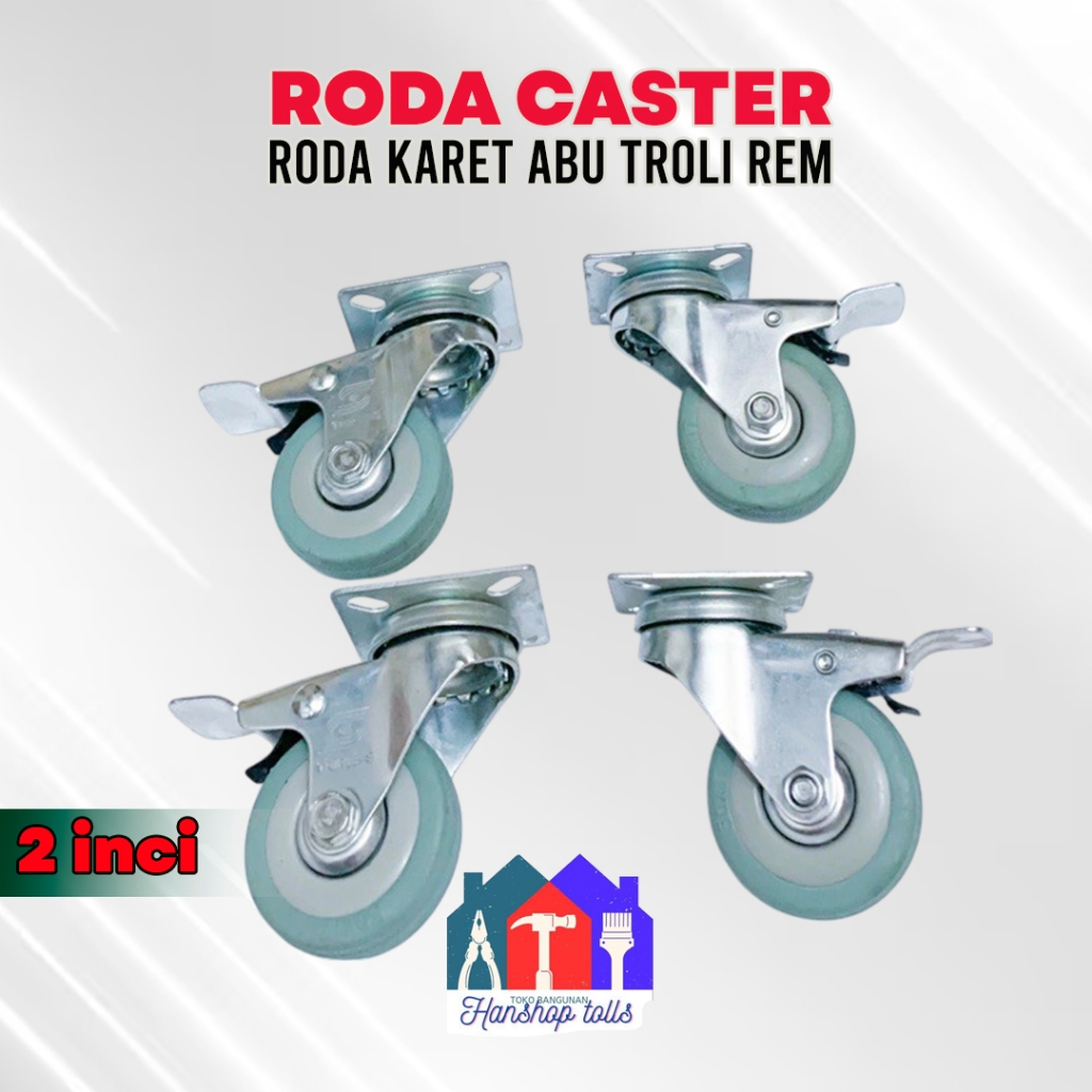 Jual Roda Caster Karet Rubber Hidup Plus Rem 2 Inci Roda kastor Karet ...