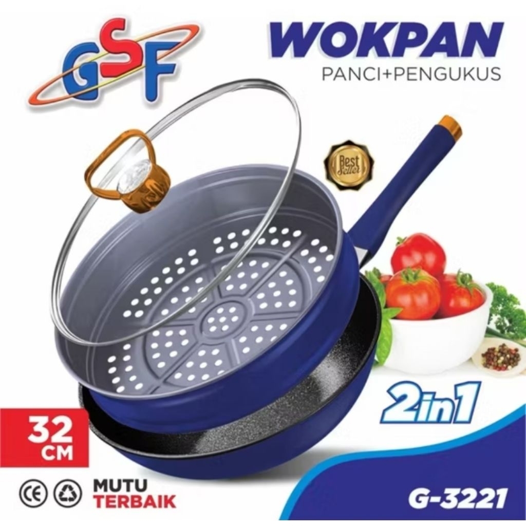 Jual WOK PAN 2 IN 1 GSF G-3221 32CM / Panci + kukus gsf / panci goreng ...