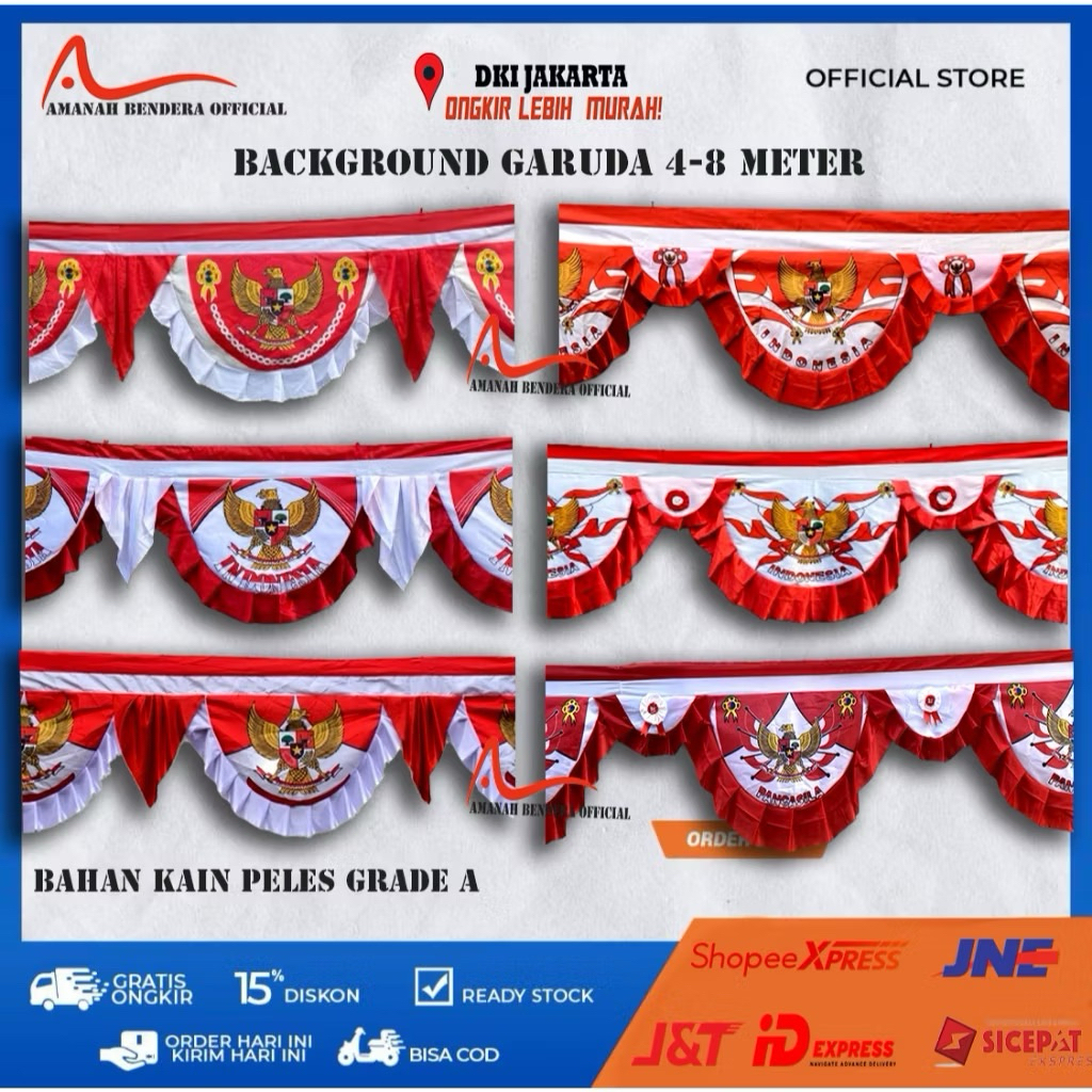 Jual BENDERA BACKGROUND GARUDA MERAH PUTIH 5 GELOMBANG | 4 METER ...