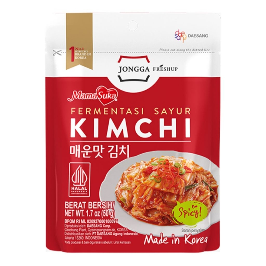 Jual MamaSuka Jongga Fermentasi Sayur Kimchi Instan Pedas 50 g | Shopee ...