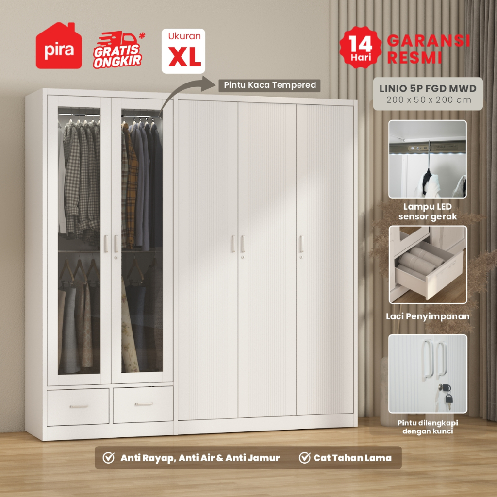 Jual PIRA - LINIO 5P FGD MWD Lemari Pakaian Besi 5 Pintu dengan Laci ...