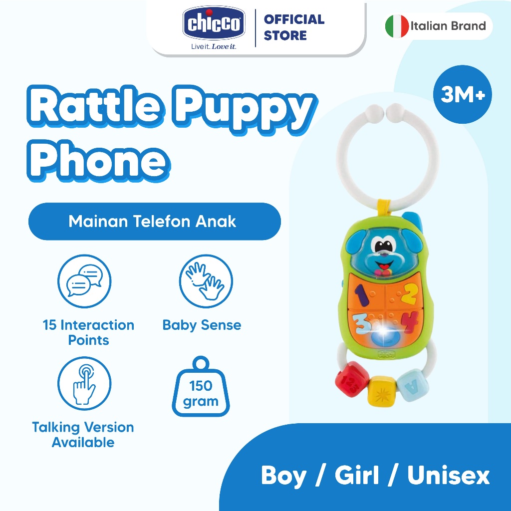 Jual Chicco Toy Rattle Puppy Phone Sense and Focus 3M+ mainan ...