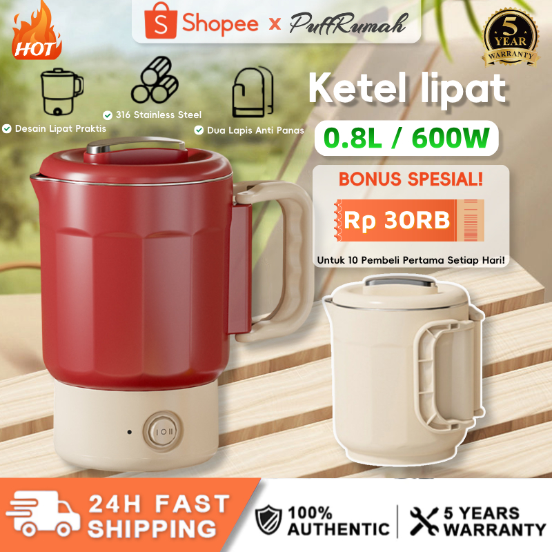 Jual [COD&100%Ori] PuffRumah 2025 Ketel Listrik Lipat Portable Multifungsi Teko Stainless ...