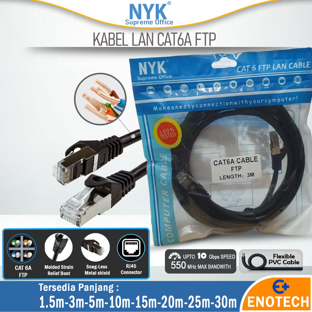 Jual NYK Lan Cat6A Eternet Network Cable Kabel FTP Outdoor RJ45 1.5M 3M 5M 10M 15M 20M 25M 30M ...