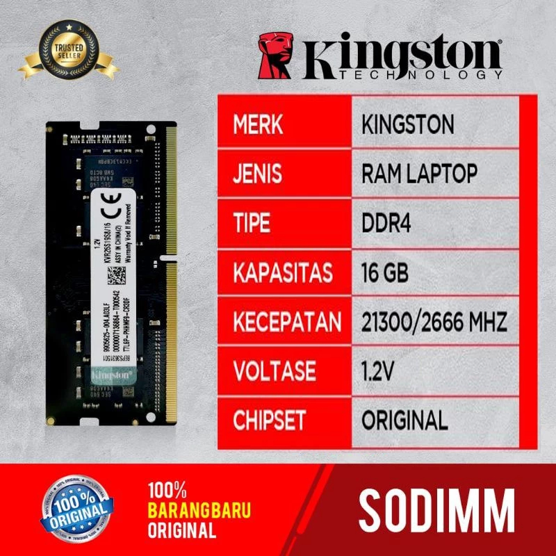 Jual Memori Ram Laptop KINGSTON DDR4 16GB PC2666 21300 SODIM | Shopee Indonesia
