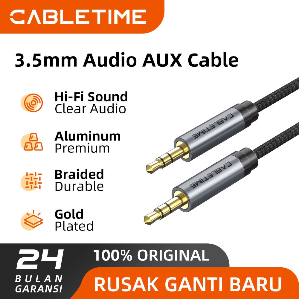 Jual CABLETIME Kabel Aux 3.5mm Audio Male To Male Hi-Fi Stereo | Shopee Indonesia
