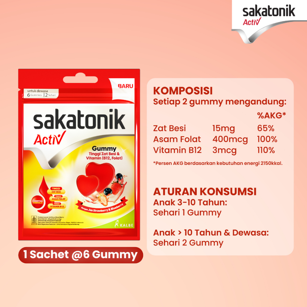 Jual Sakatonik Activ Gummy - Multivitamin Zat Besi | Shopee Indonesia