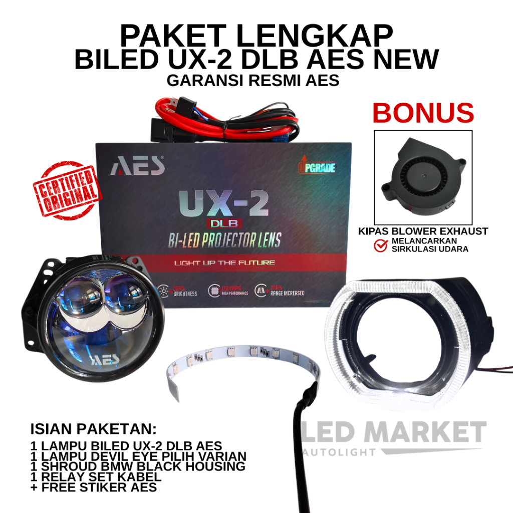 Jual Paket Komplit Biled AES UX2 DLB 3 Inch Double Laser 75 Watt Original AES UX 2 DLB LENGKAP ...