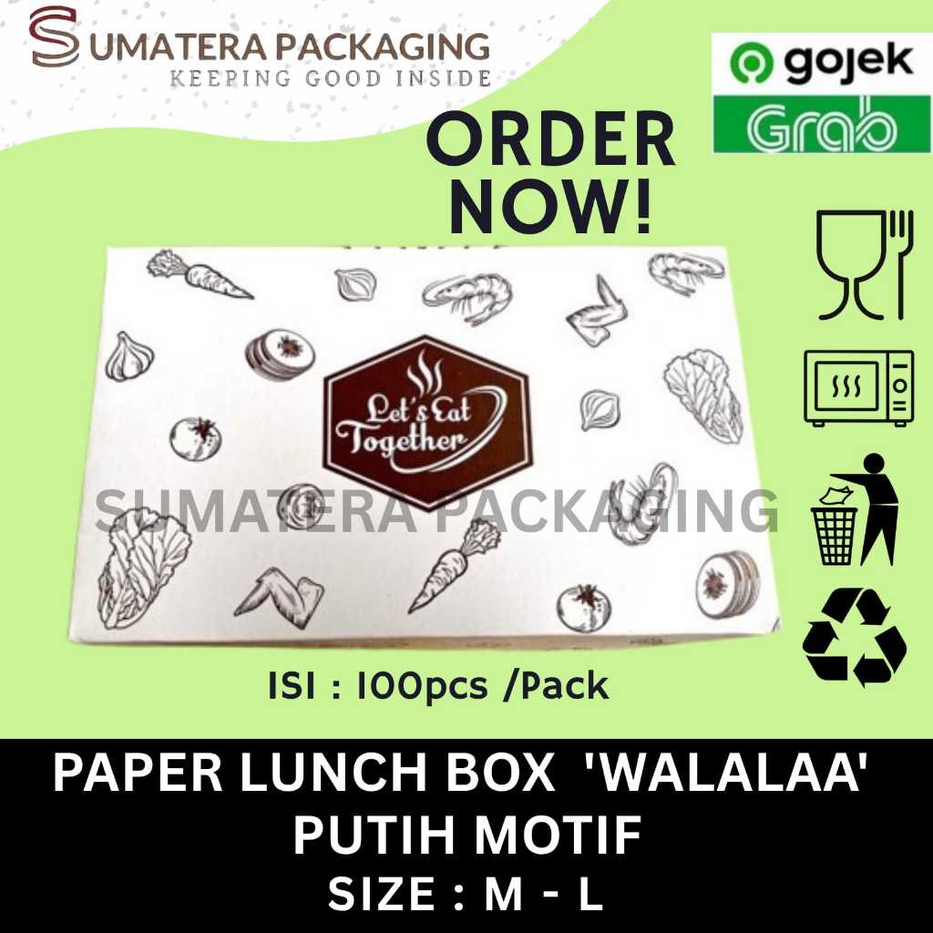 Jual Paper Lunch Box MOTIF Putih | Isi 100pcs / Size M & L | Food Grade ...