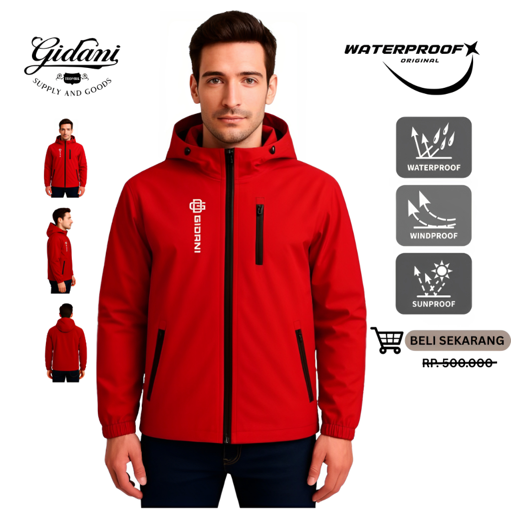 Jual Jaket Gunung Pria Waterproof Outdoor Original Gidani Merah ...