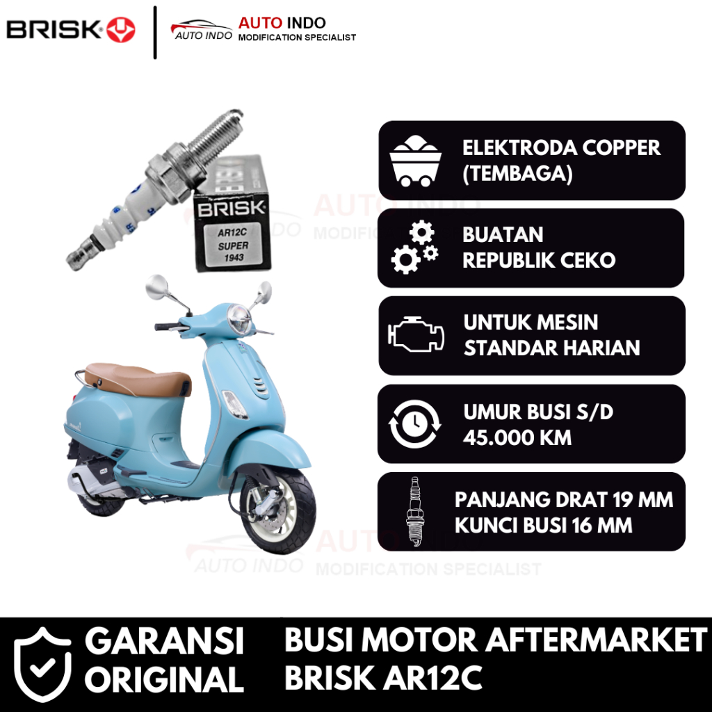 Jual Busi Motor Brisk Copper Racing AR12C untuk Vespa LX | Garansi Asli ...