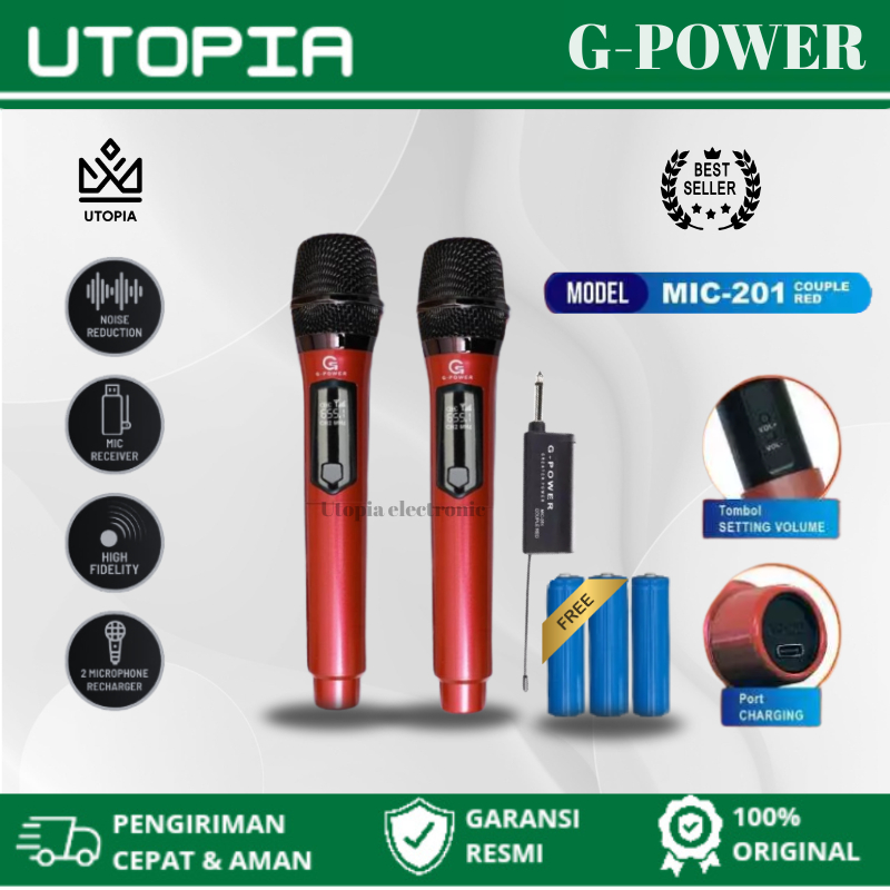 Jual G-Power Mic-201 Couple Red Mic Karaoke Meeting Jernih Bisa Charger | Shopee Indonesia