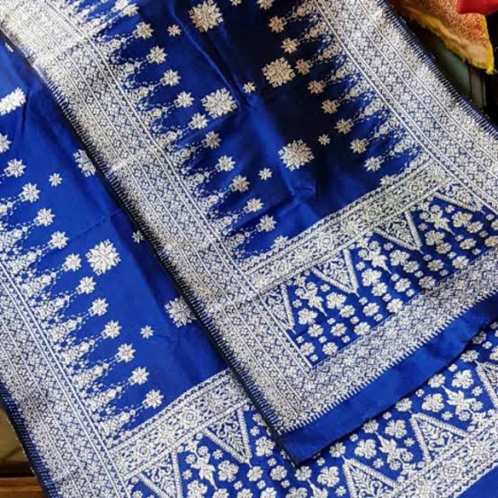 Jual songket cantik manis biru silver / songket palembang asli tenun ...
