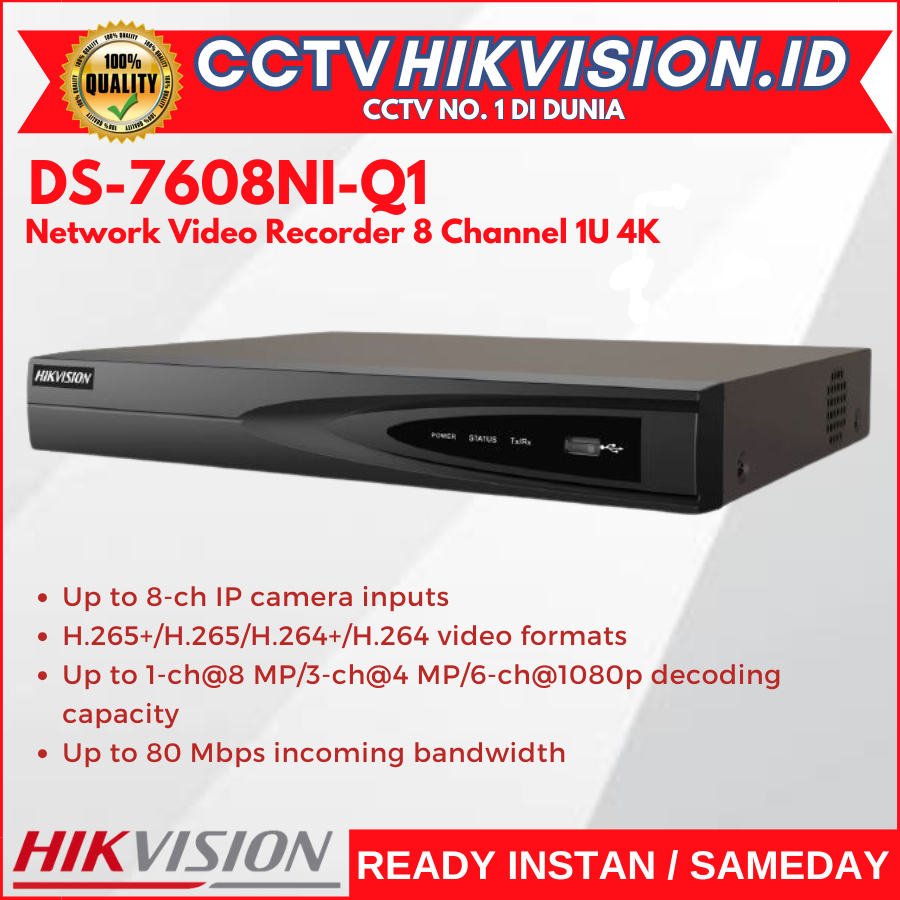 Jual HIKVISION DS-7608NI-Q1 NVR 8 Channel CCTV Network Video Recorder 8 CH | Shopee Indonesia