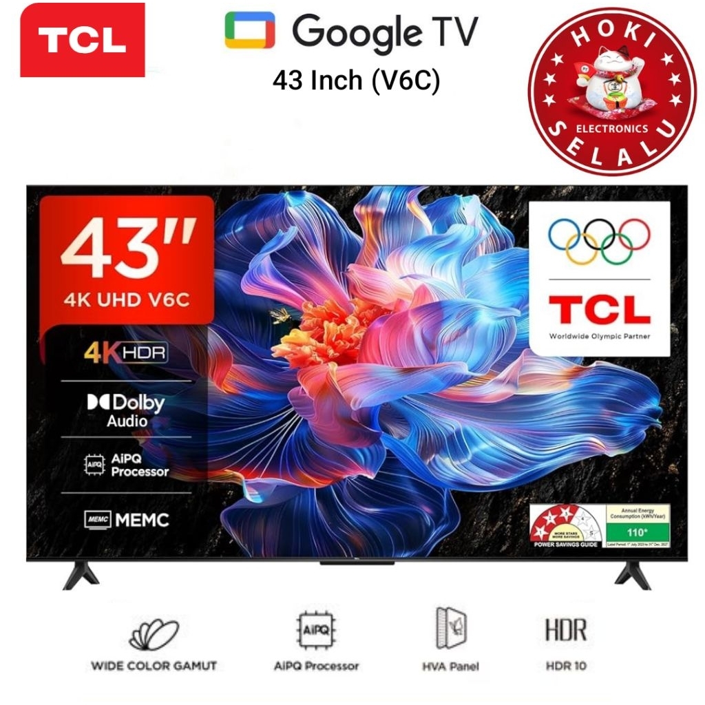 Jual TCL Smart Google TV 43 Inch 43V6C V6C 4K UHD HDR AIPQ Processor Metallic Frame Less HVA Eye ...