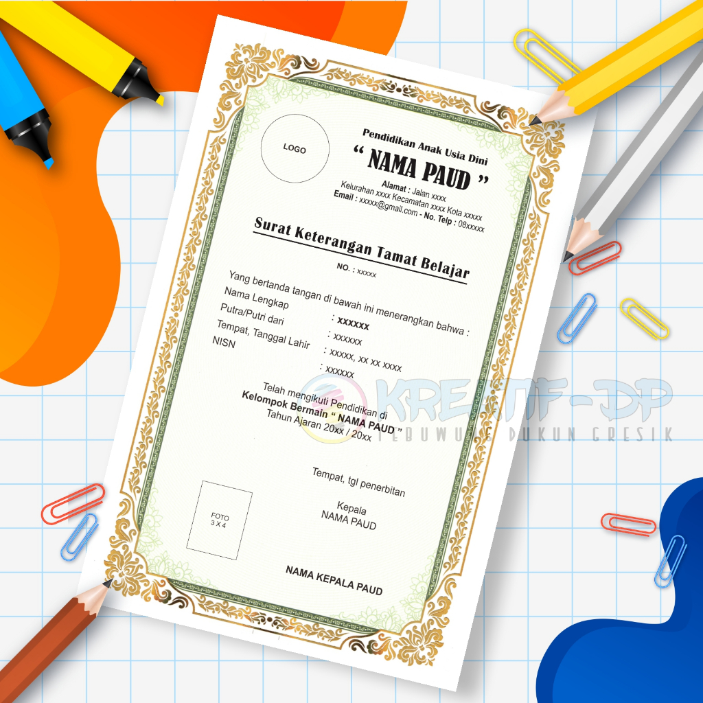 Jual SKTB STSB STTB Sertifikat Piagam Pendidikan Anak Usia Dini PAUD ...